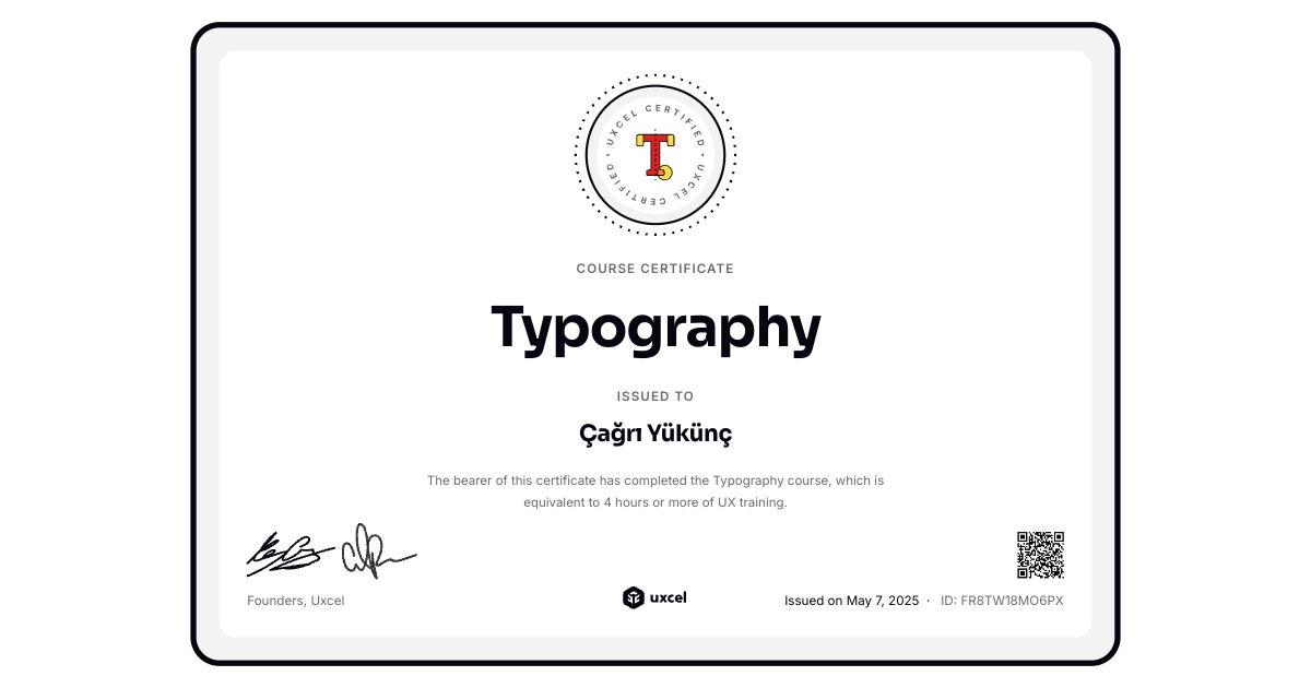 Certificate of completion for Typography | Uxcel